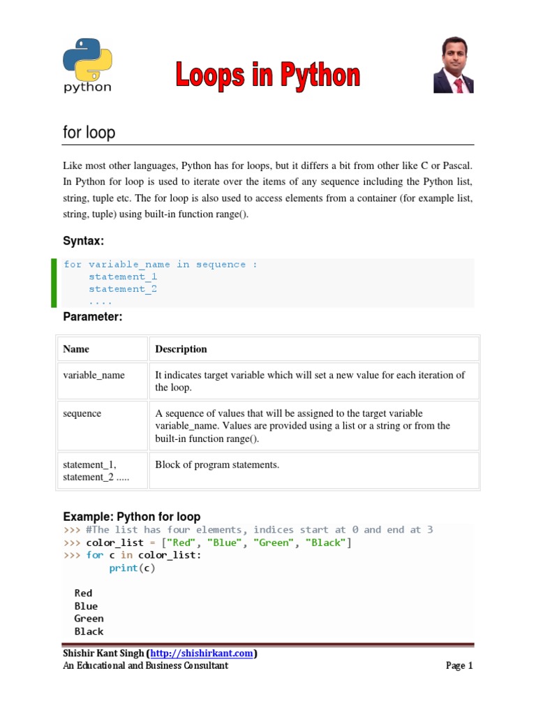 Loops in Python - Shishir Kant Singh | PDF | Control Flow | Parameter (Computer Programming)