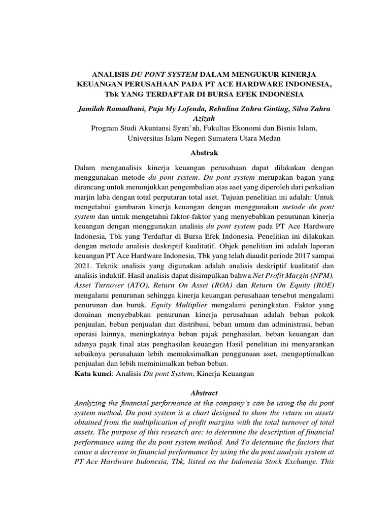 Analisis Du Pont Kinerja Keuangan PT Ace | PDF | Pengelolaan Keuangan & Uang