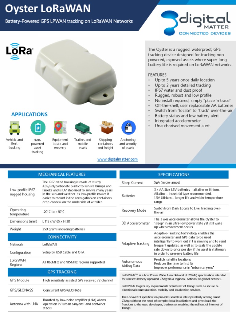 Oyster LoRaWAN Brochure | PDF | Global Positioning System | Computer Networking