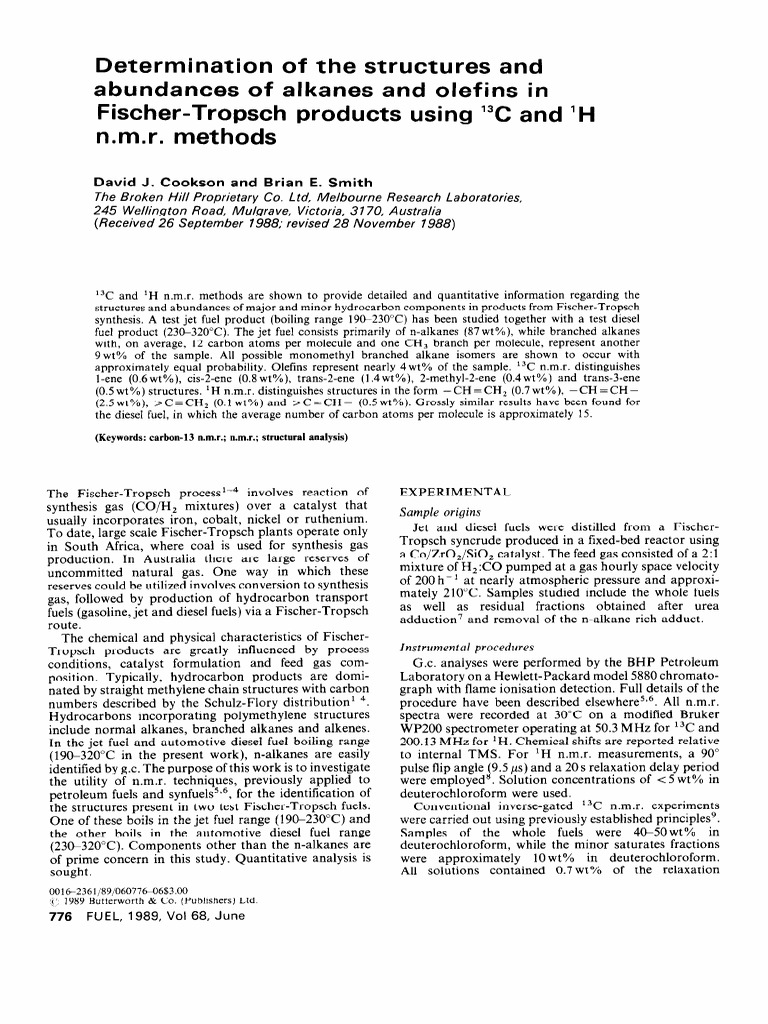Determination of The Structures and Abundances of Alkanes and Olefins in Fischer-Tropsch ...