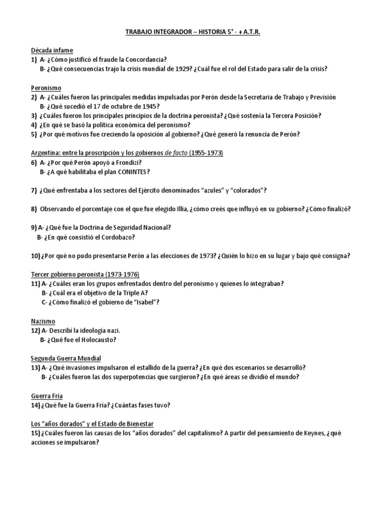 Integrador Historia 5° | PDF