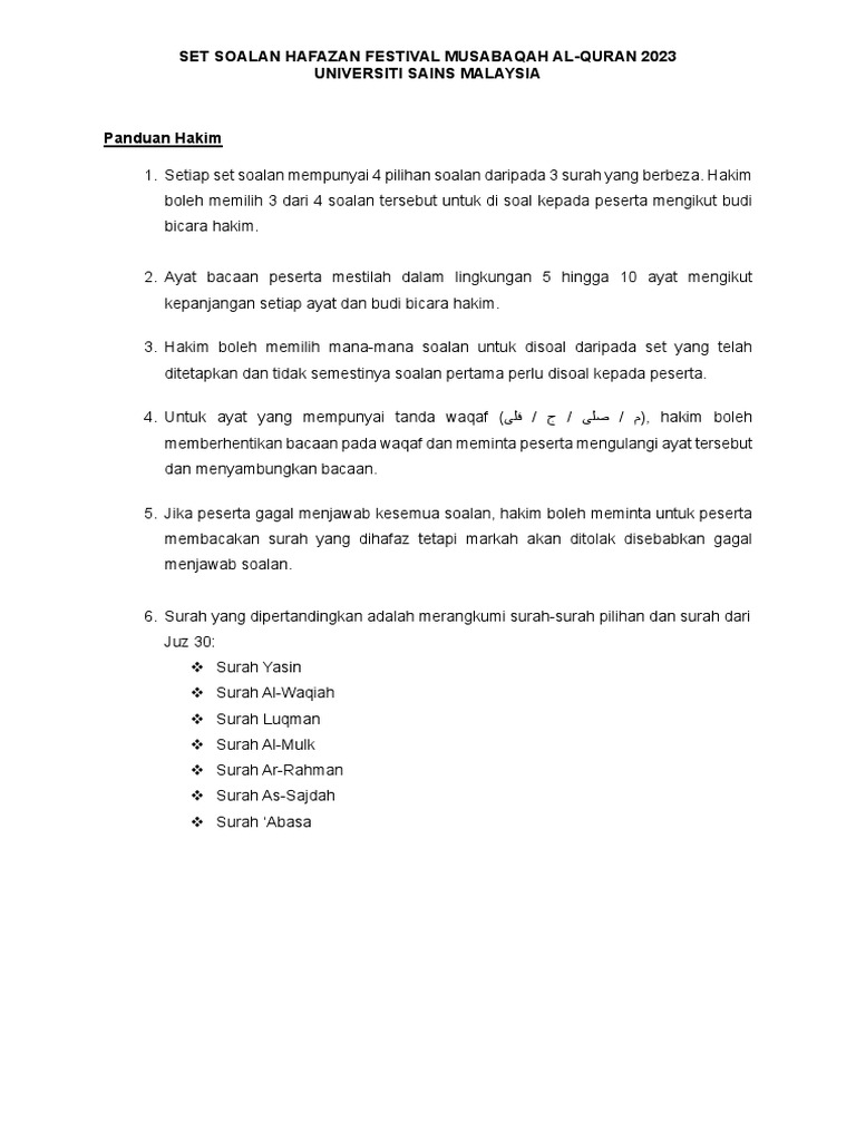 Set Soalan Hafazan | PDF