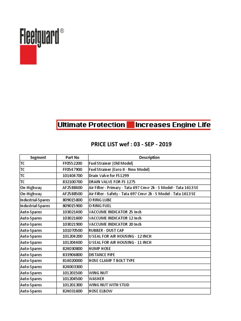 Fleetguard New MRP | PDF | Loader (Equipment) | Vacuum Cleaner