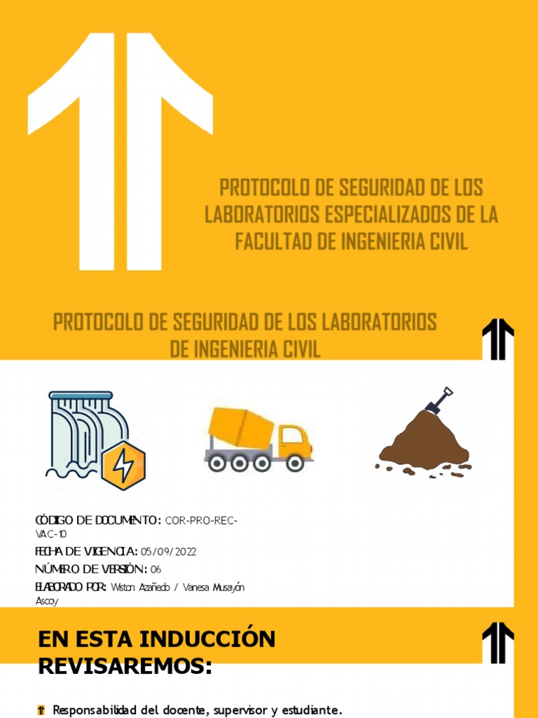 INDUCCIÓN DEL PROTOCOLO DE SEGURIDAD DE LOS LABORATORIOS DE INGENIERIA CIVIL.pptx | PDF ...