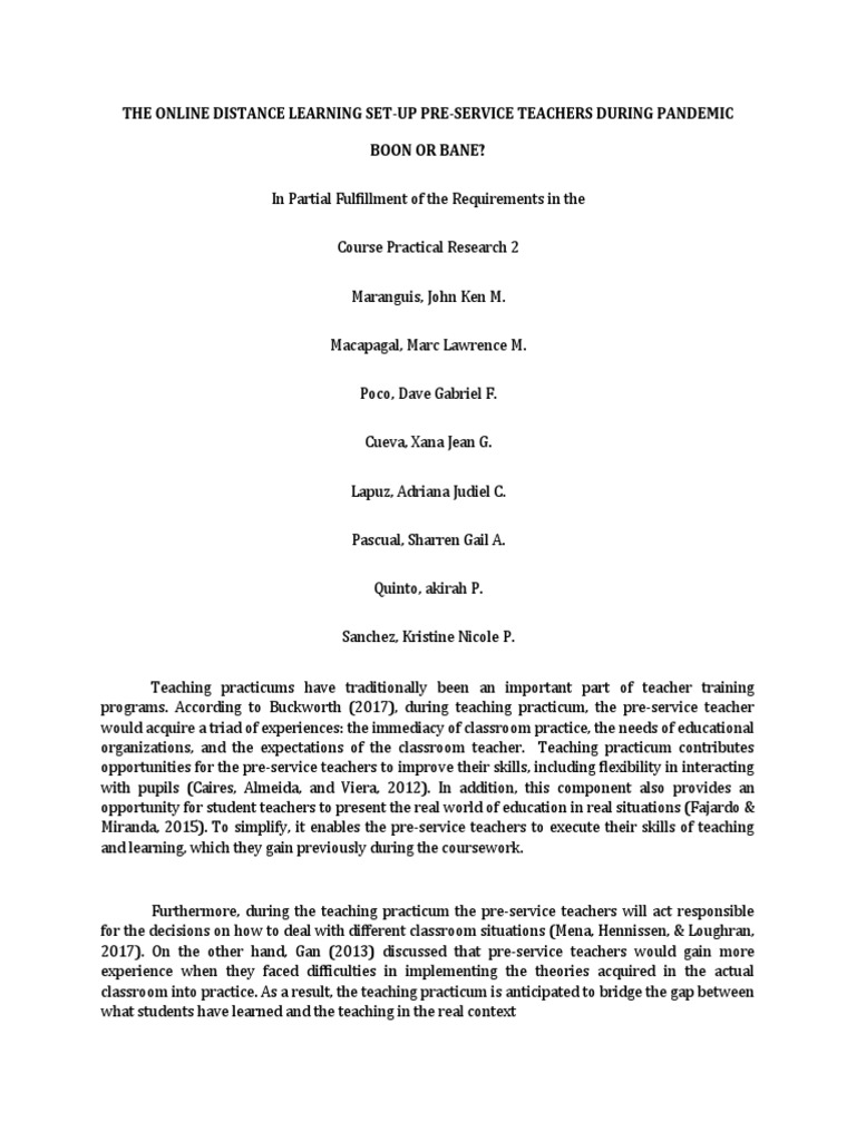 The Online Distance Learning Set-Up Pre-Service Teachers During ...