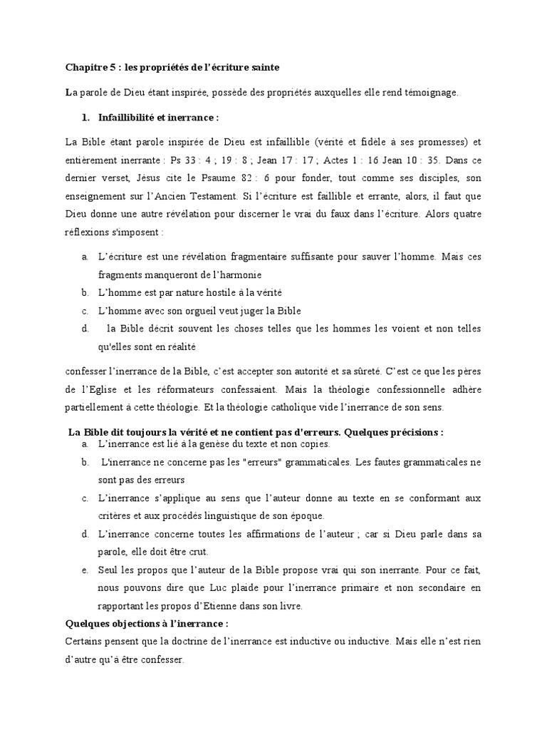 Propriétés de l'écriture sainte : infaillibilité et inerrance | PDF ...