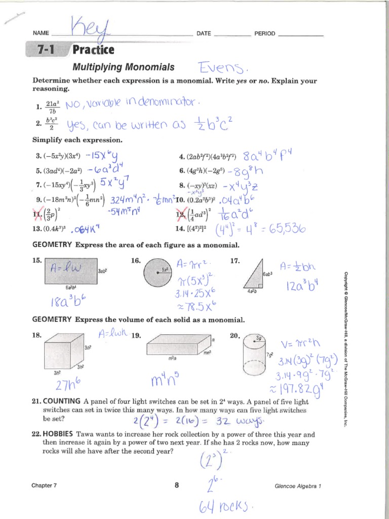 7 1 Practice Worksheet - Key | PDF
