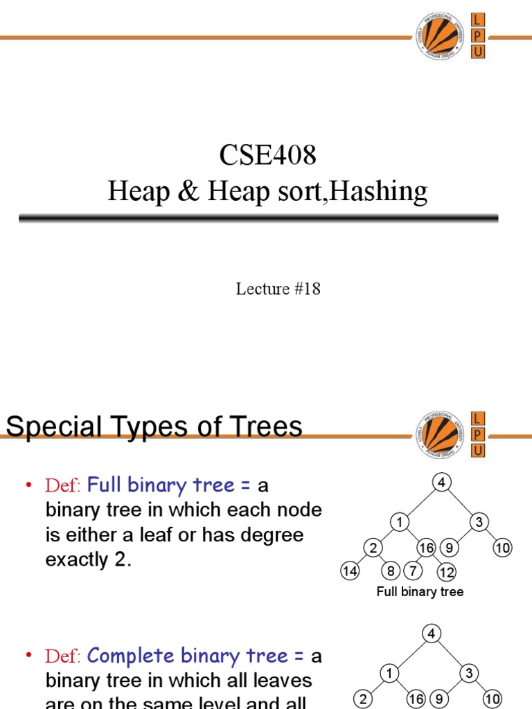 Heap Sort and Hashing Lecture | PDF | Computer Programming | Computer Data