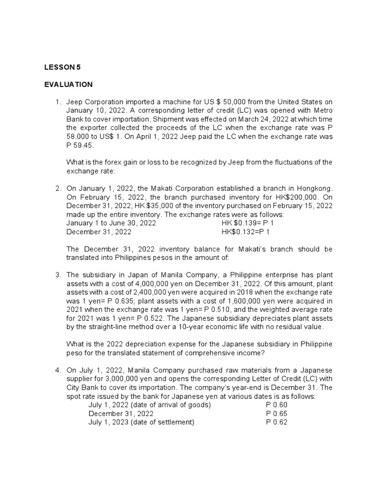 Lesson 5 Quiz-1 | PDF | Exchange Rate | Depreciation