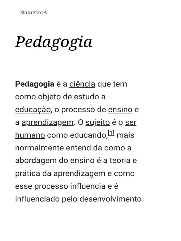 Pedagogia - Wikipédia, A Enciclopédia Livre PDF | PDF | Pedagogia ...
