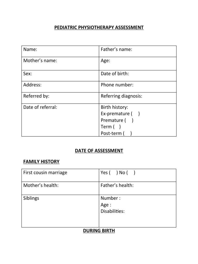 Pediatric Physiotherapy Assessment Aidaaaaa 2 | PDF | Anatomical Terms Of Motion | Nervous System