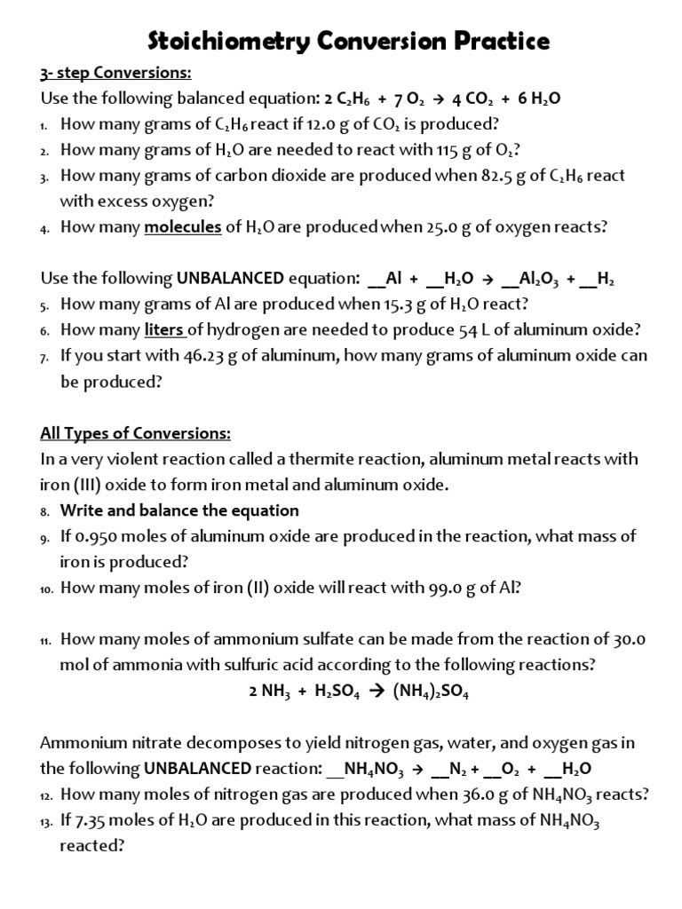 Stoichiometry Practice Problems | PDF