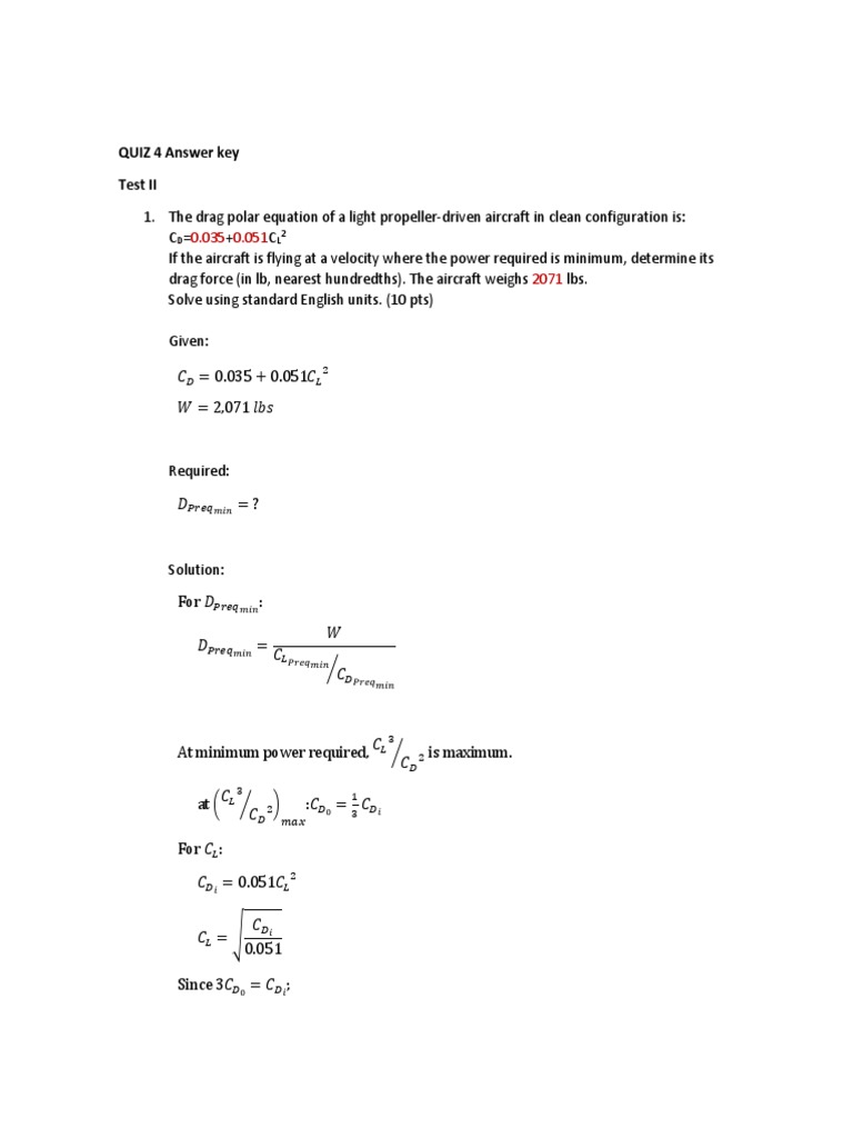 Aircraft Drag and Power Calculations | PDF | Drag (Physics ...