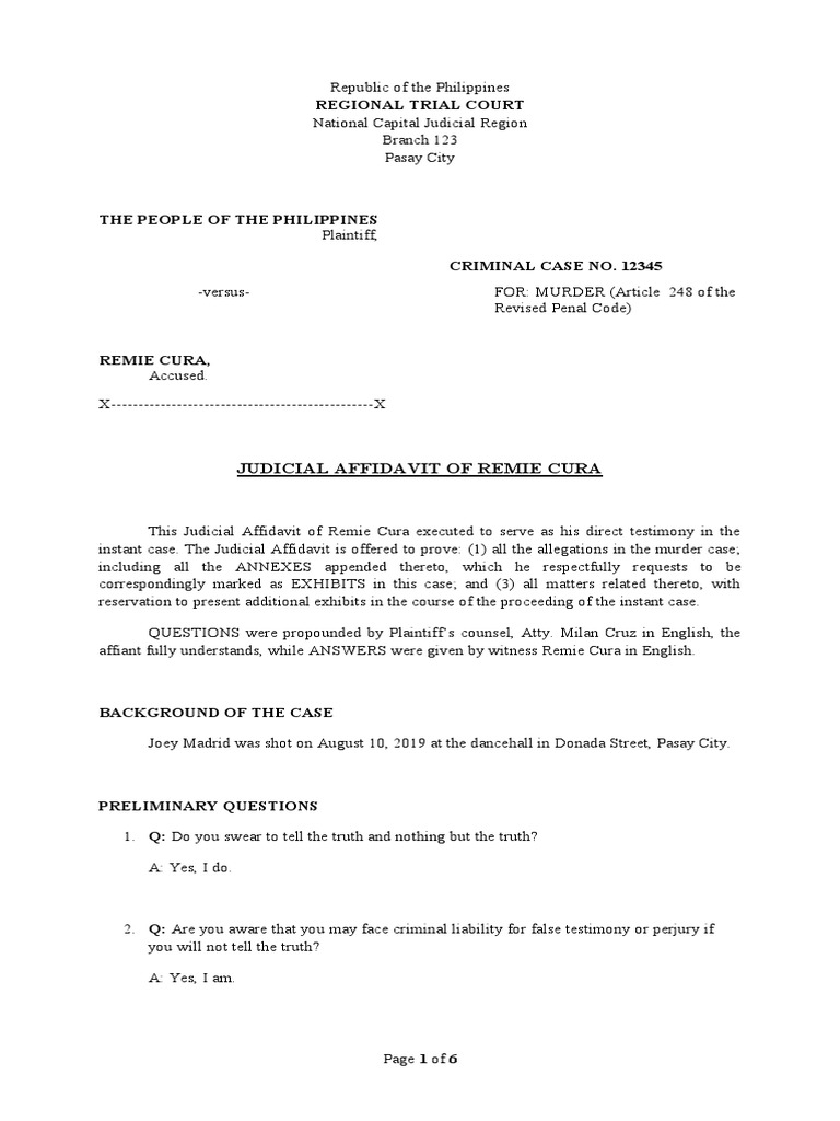 Judicial-Affidavit Sample | PDF | Affidavit | Perjury