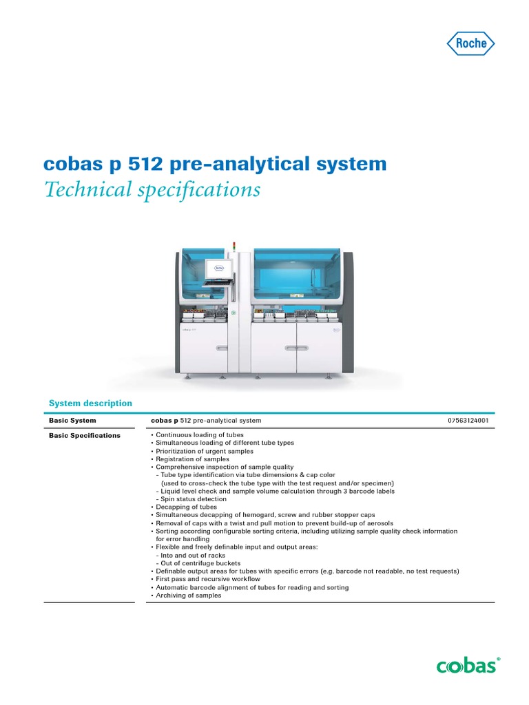 Technical Specifications: Cobas P 512 Pre-Analytical System | PDF ...