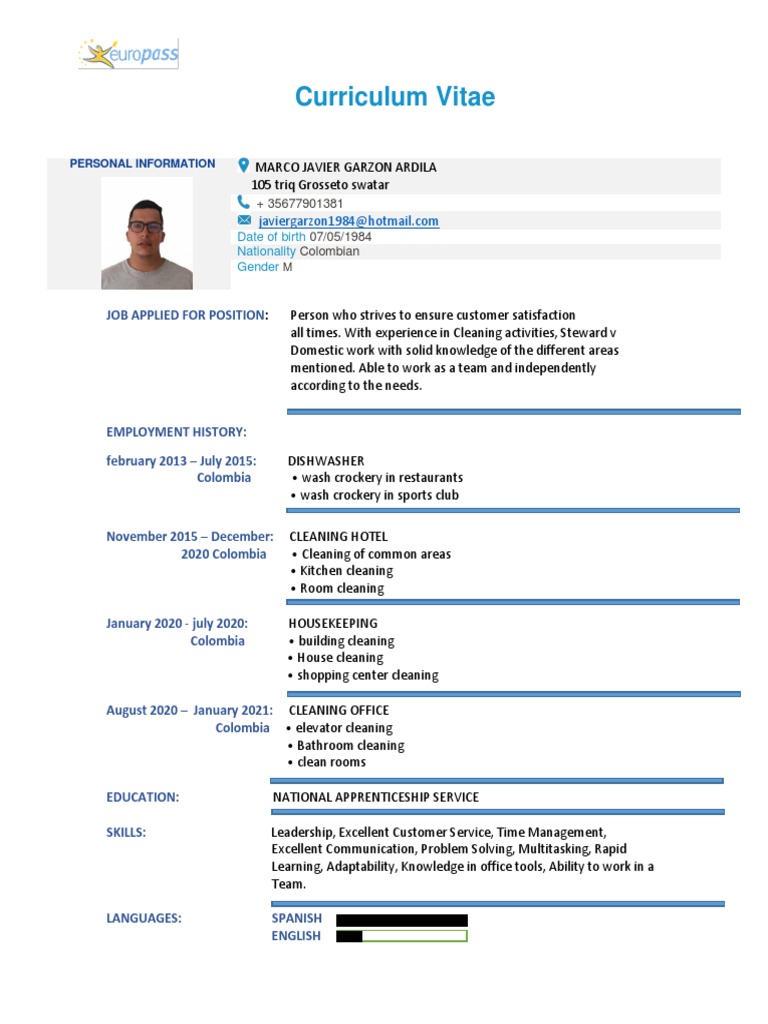Alex Ardila's Cleaning Experience CV | PDF