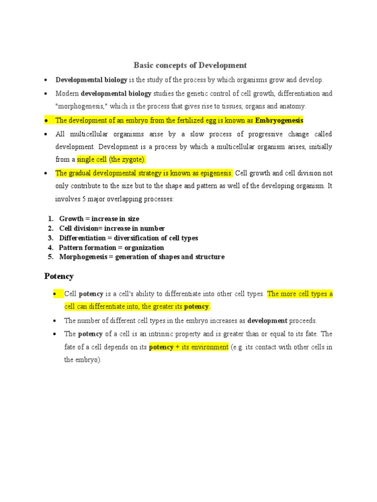 Developmental Biology Concepts Explained | PDF | Cell Potency ...