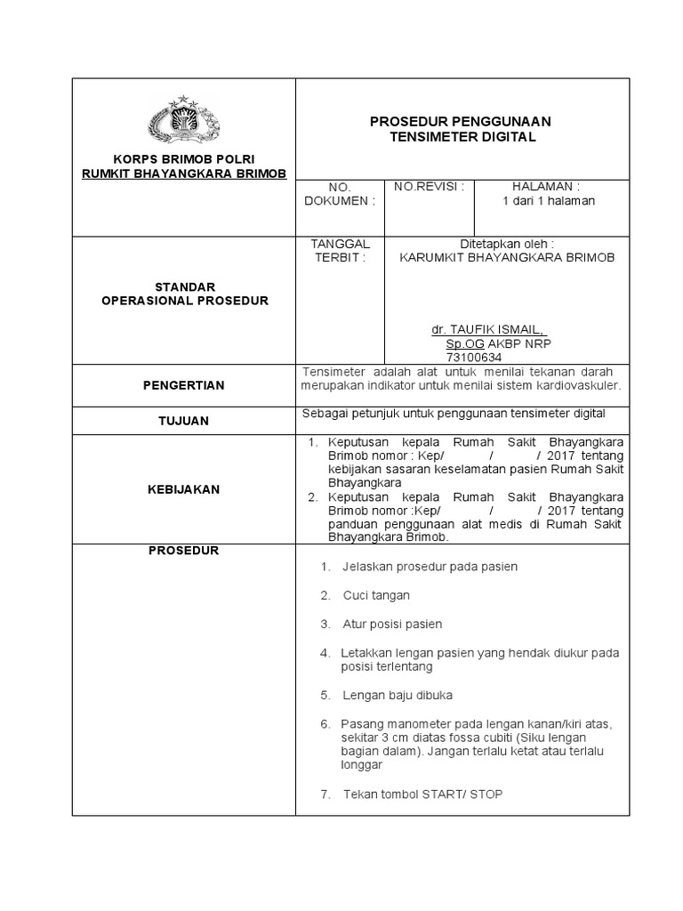 Sop Tensimeter Digital | PDF