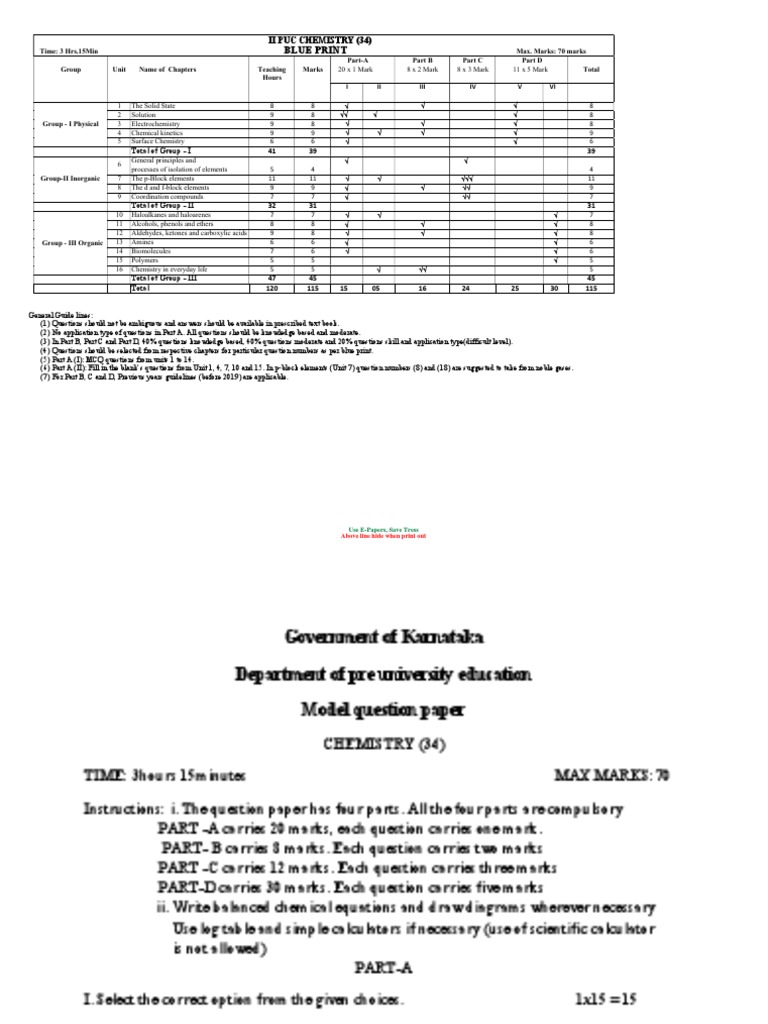 2nd Puc Chemistry Model Question Paper 2023 | PDF | Chemical Reactions ...