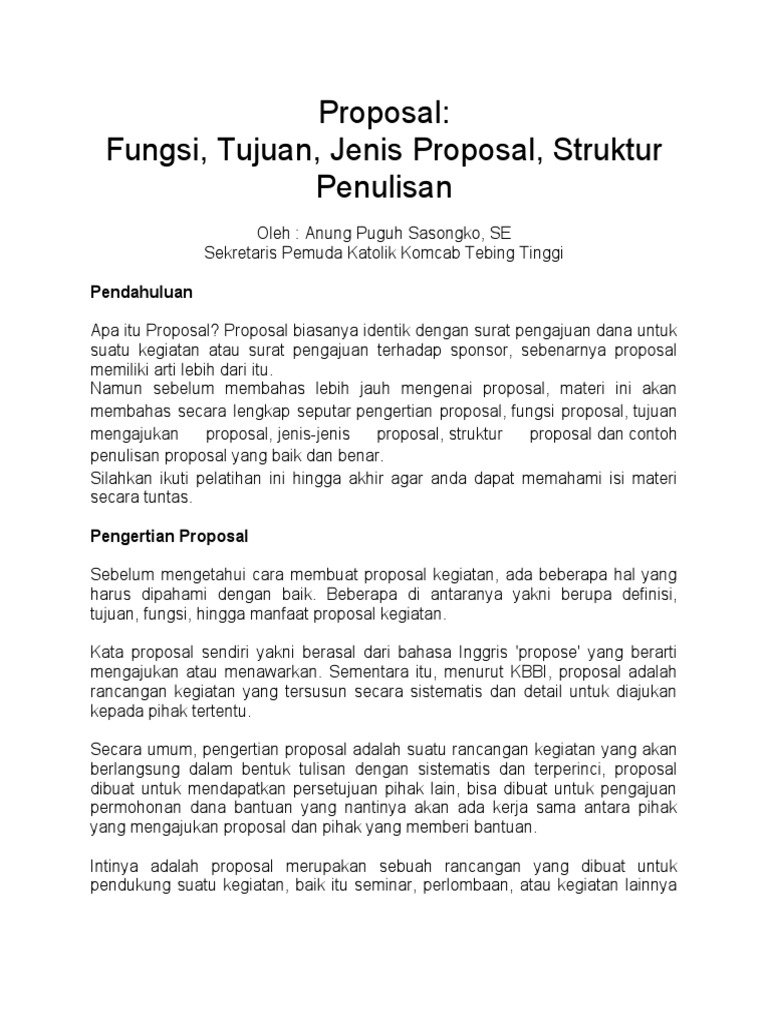 Buku Ajar Pengertian Proposal, Tujuan Dan Struktur | PDF