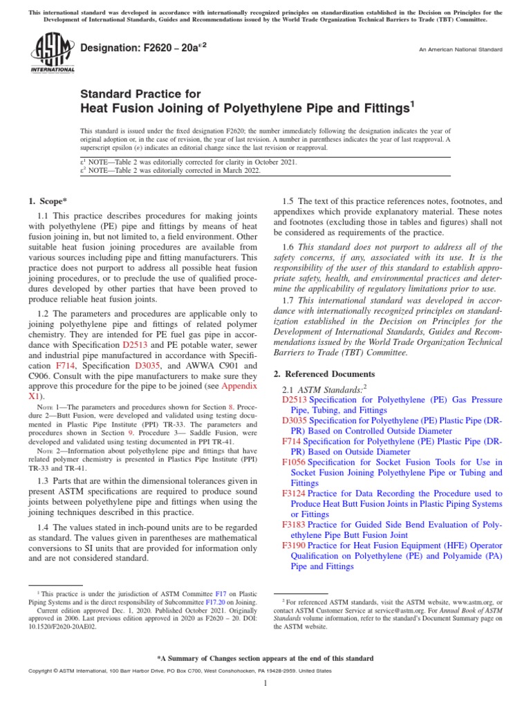 Astm F2620 | PDF | Pipe (Fluid Conveyance) | Electrical Connector