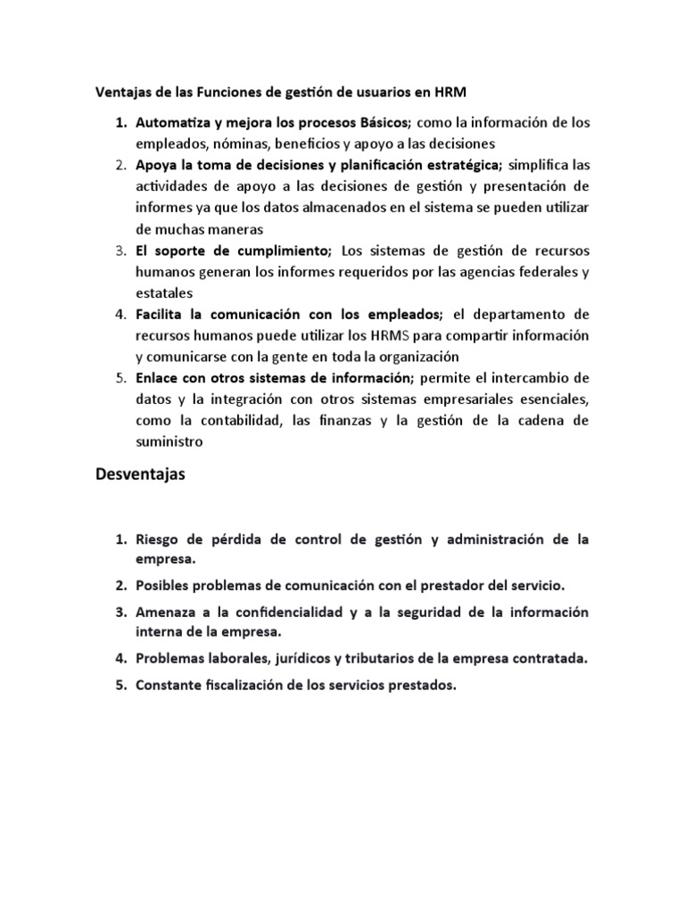 Ventajas y Desventajas Del Sistema HRM | PDF Ventajas y Desventajas Del Sistema HRM | PDF