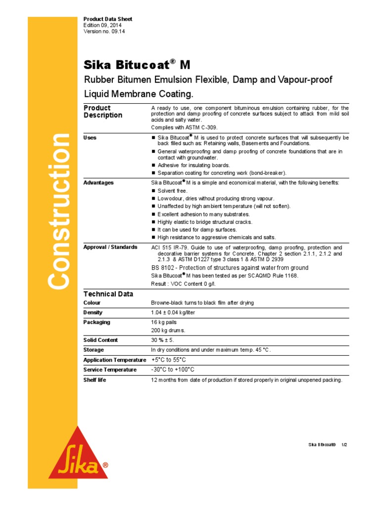 Sika Bitucoat® M | PDF | Concrete | Asphalt