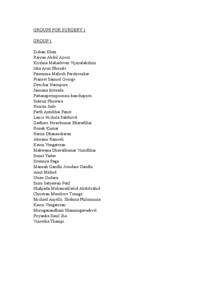 Groups For Surgery 1 Block 2D | PDF