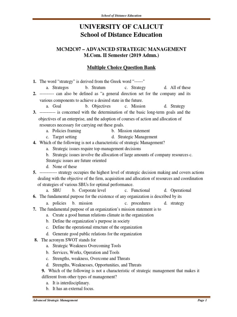 2 Sem Advanced Strategic Management | PDF | Strategic Management ...