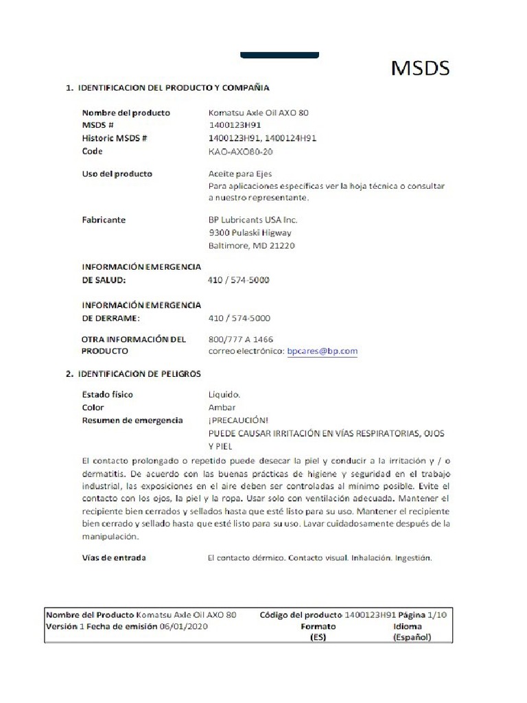 Komatsu AXLE OIL AX080 | PDF