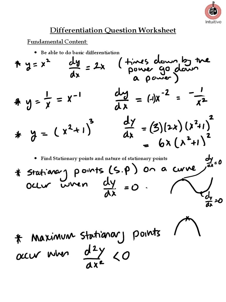 Differentiation Question Worksheet Pdf