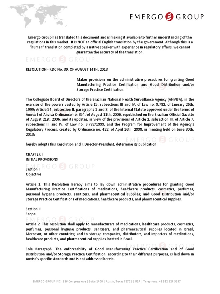 Brazil RDC 39 2013english | PDF | Health Care | Quality Assurance