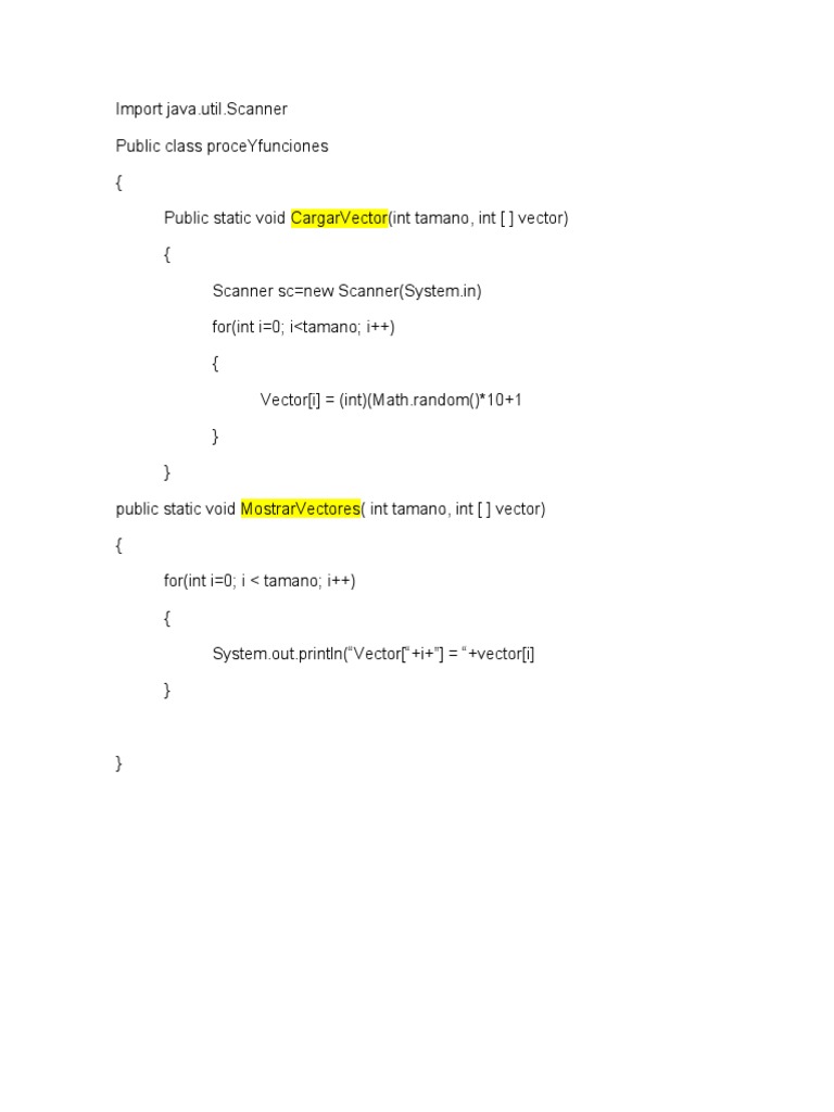 Funciones y Procedimientos Con Vectores en Java | PDF | Datos de computadora | Matemáticas Aplicadas