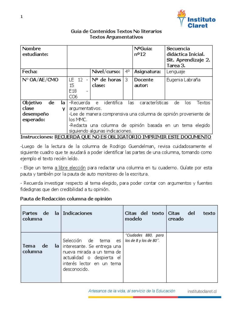 Guía Nº12 Pautas para Desarrollar La Columna de Opinión | PDF