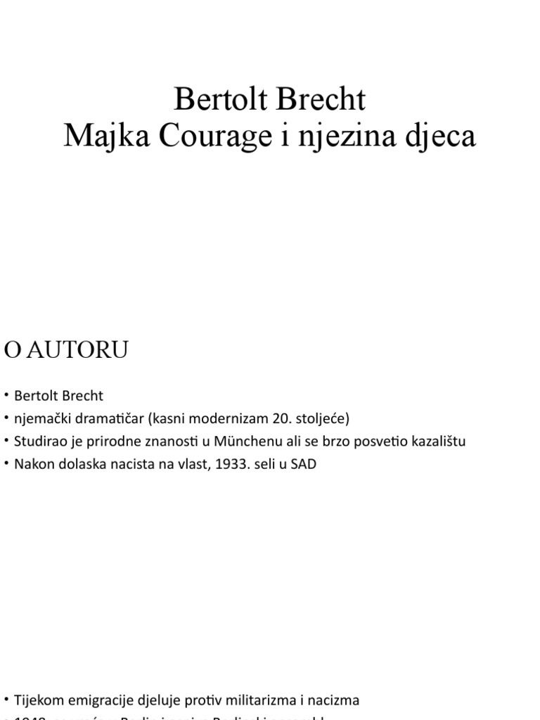 Bertol Brecht - Majka Hrabrost I Njezina Djeca | PDF