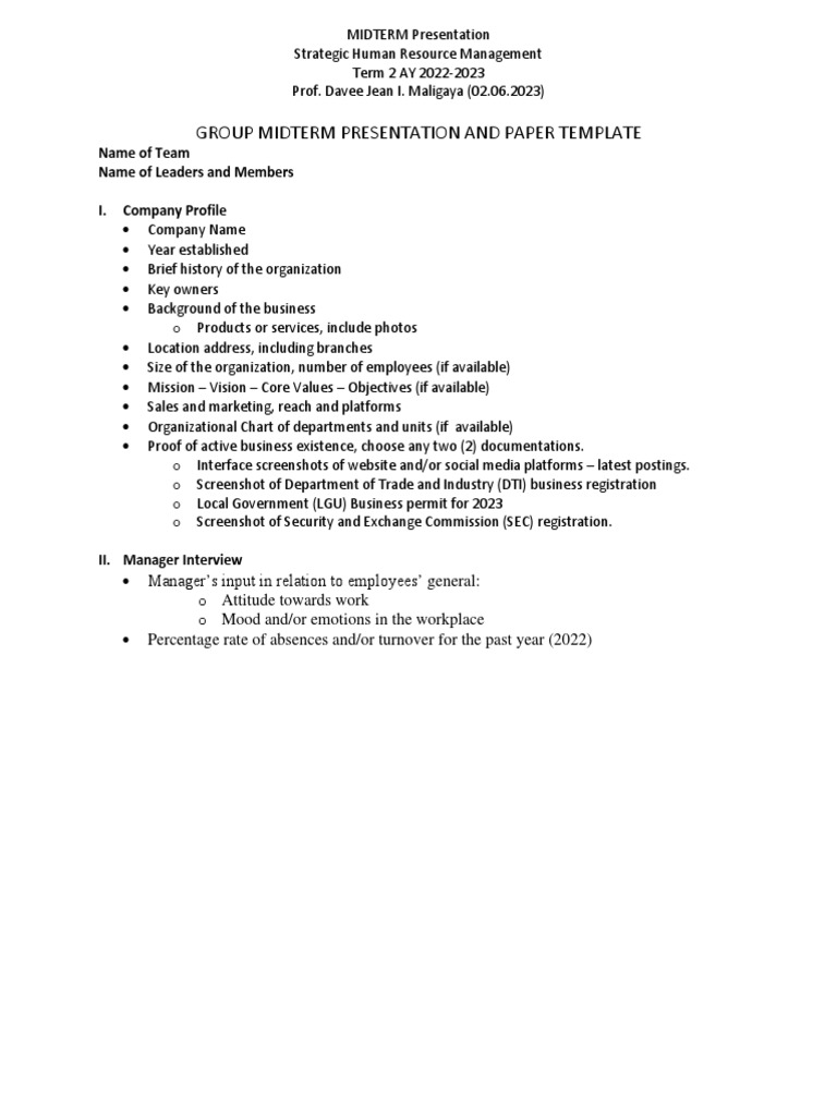 2023 Template For SHRM MIDTERM Presentation and Paper Template | PDF