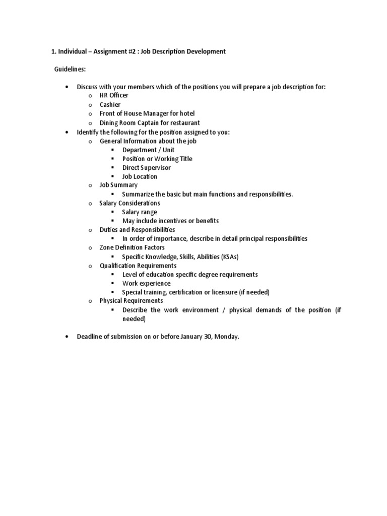 Individual Assignment #2 - Job Description Development | PDF
