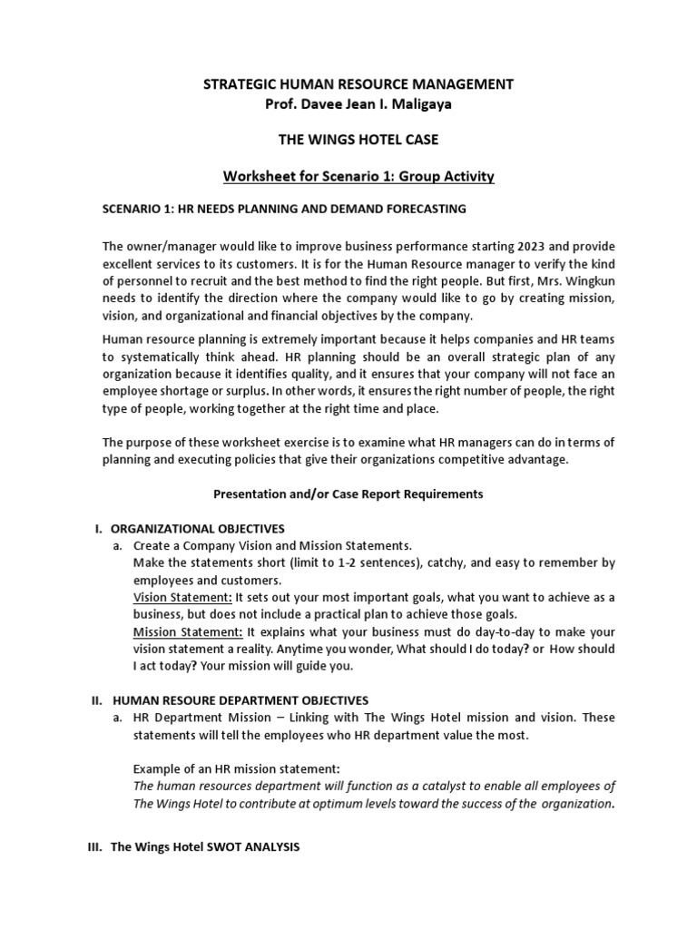 2023 Scenario 1 Worksheet - Org Goal & HR Planning | PDF | Human ...