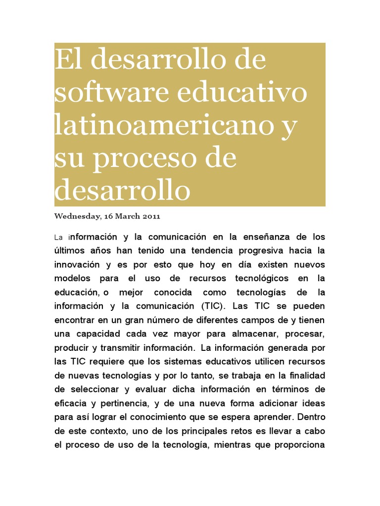 El Desarrollo de Software Educativo Latinoamericano y Su Proceso de ...
