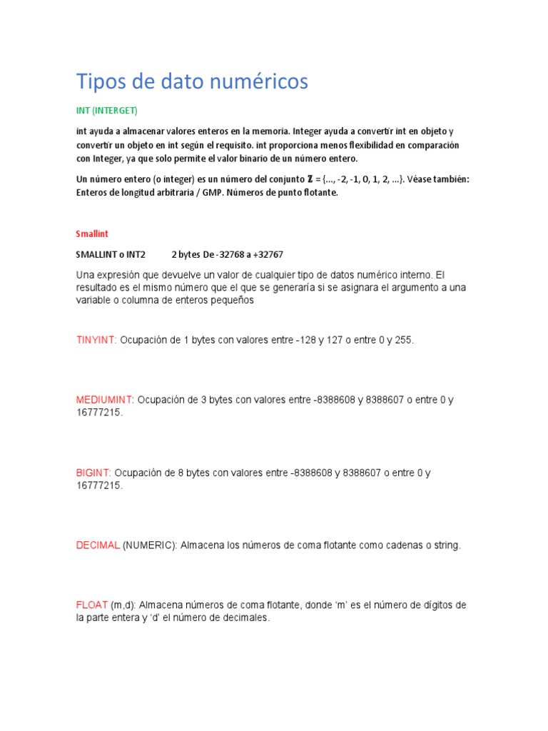 Tipos de Dato Numéricos | PDF | Informática teórica | Aritmética Tipos de Dato Numéricos | PDF | Informática teórica | Aritmética