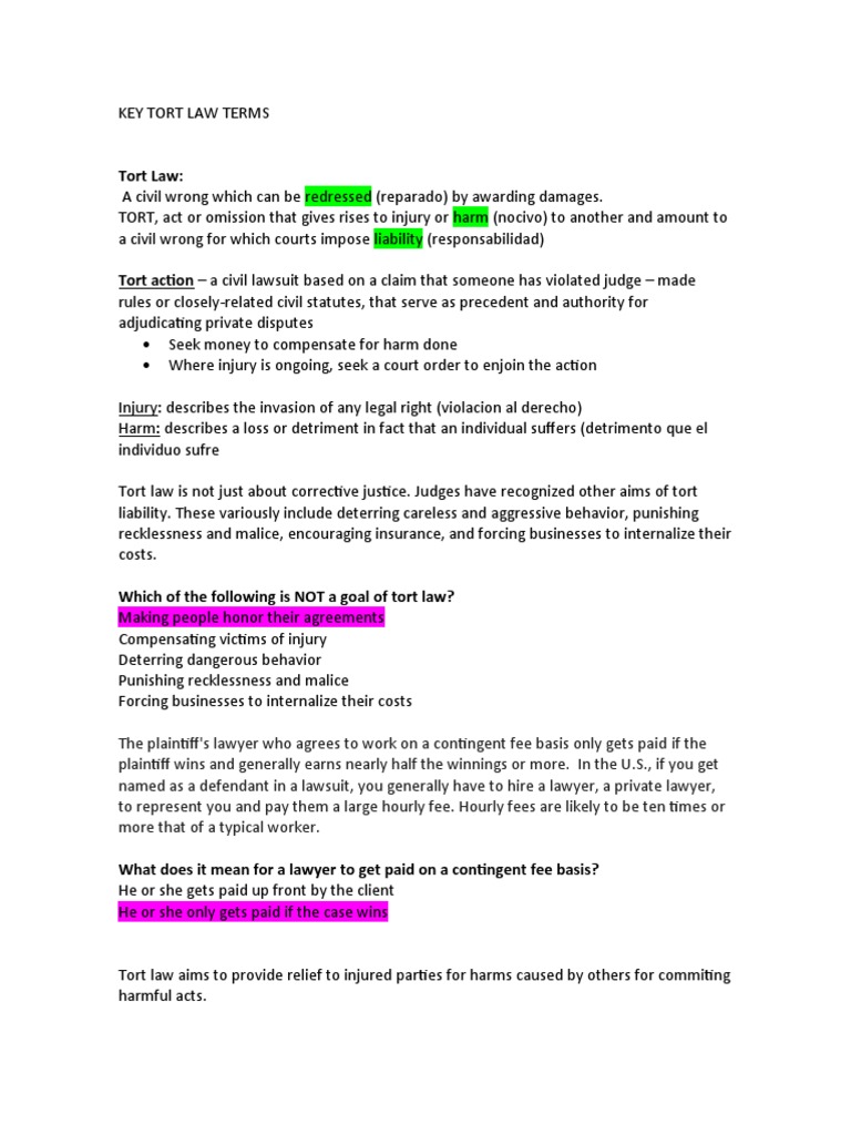 Key Tort Law Terms | PDF | Leasehold Estate | Tort