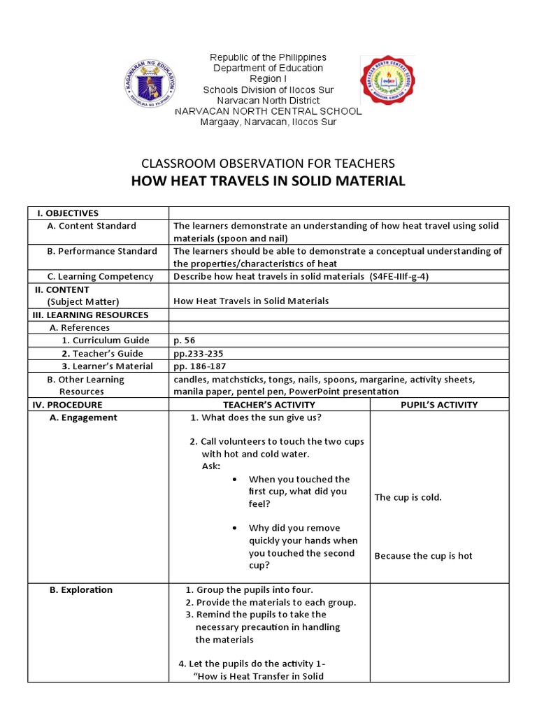 Lesson Plan in Science 4 How Heat Travels in Solid Materials | Download Free PDF | Candle | Heat