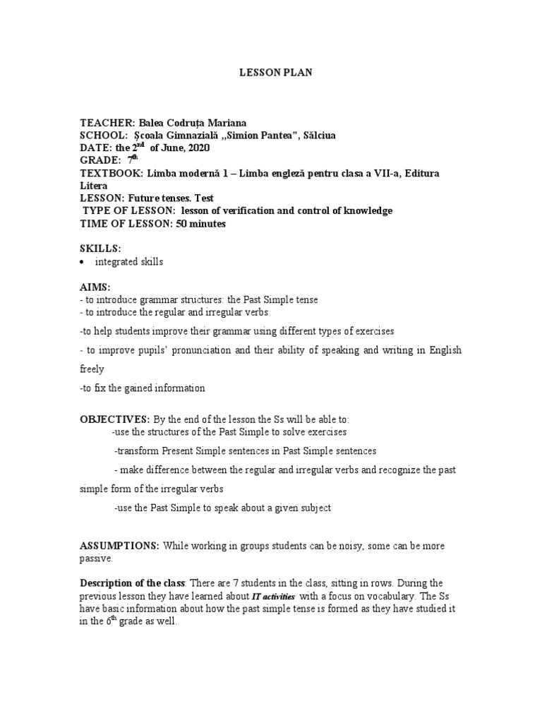 Lesson Plan 7th Grade | PDF | Verb | Lesson Plan