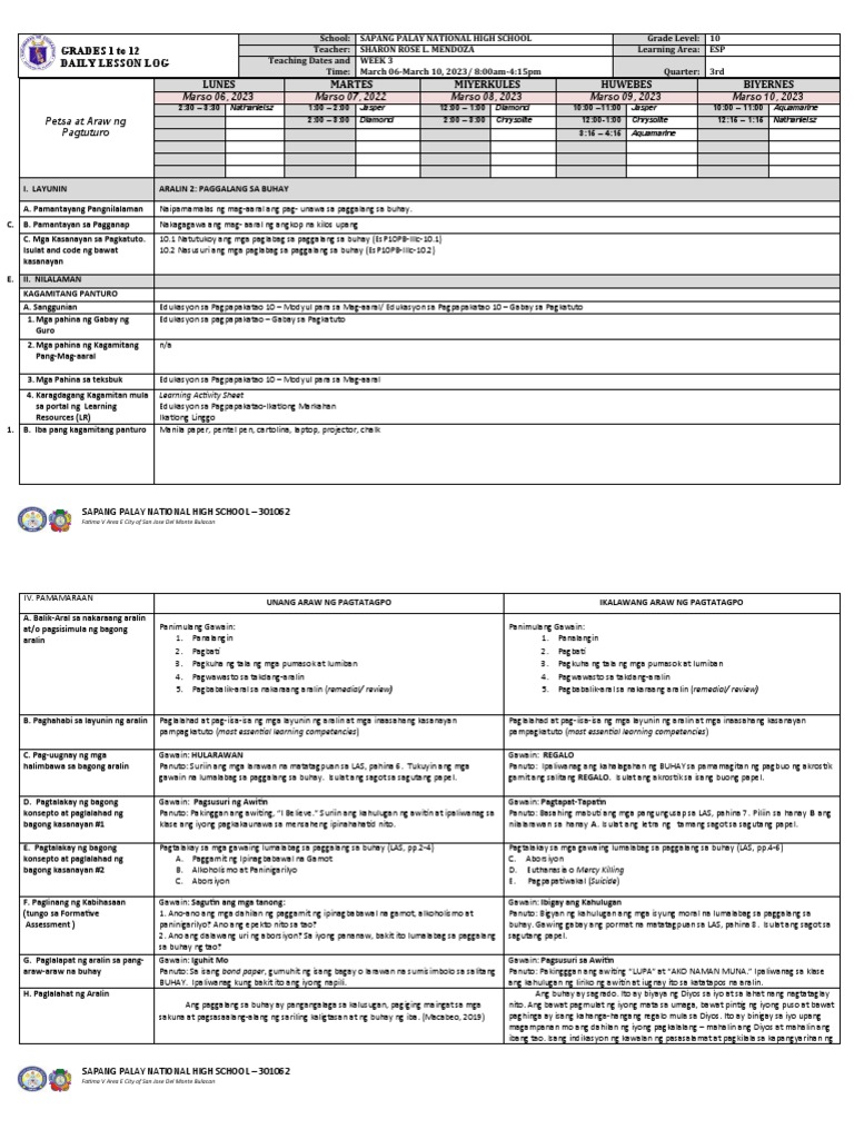DLL - ESP Dept EsP10 Q3W3 | PDF