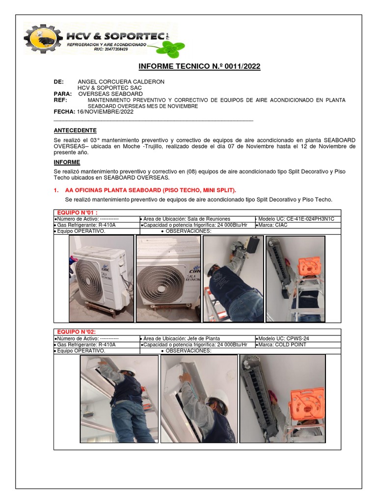 Informe Mantenimiento Preventivo y Correctivo de Aire Acondiciondo Overseas Seaboard-Noviembre ...