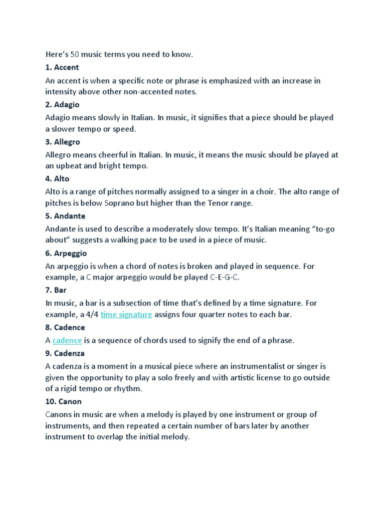 50 Basic Music Terms | PDF | Tempo | Musical Forms