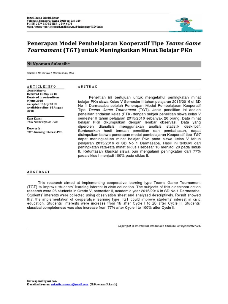 Penerapan Model Pembelajaran Kooperatif | PDF