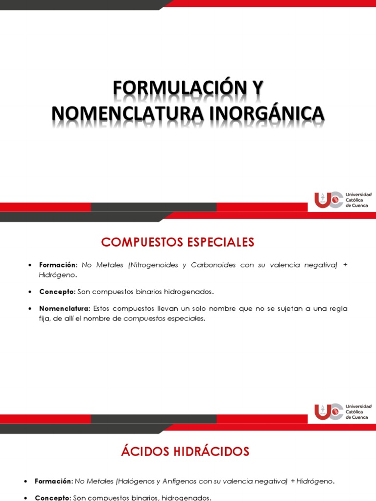 Formulación y nomenclatura de compuestos inorgánicos | PDF | Elementos químicos | Química