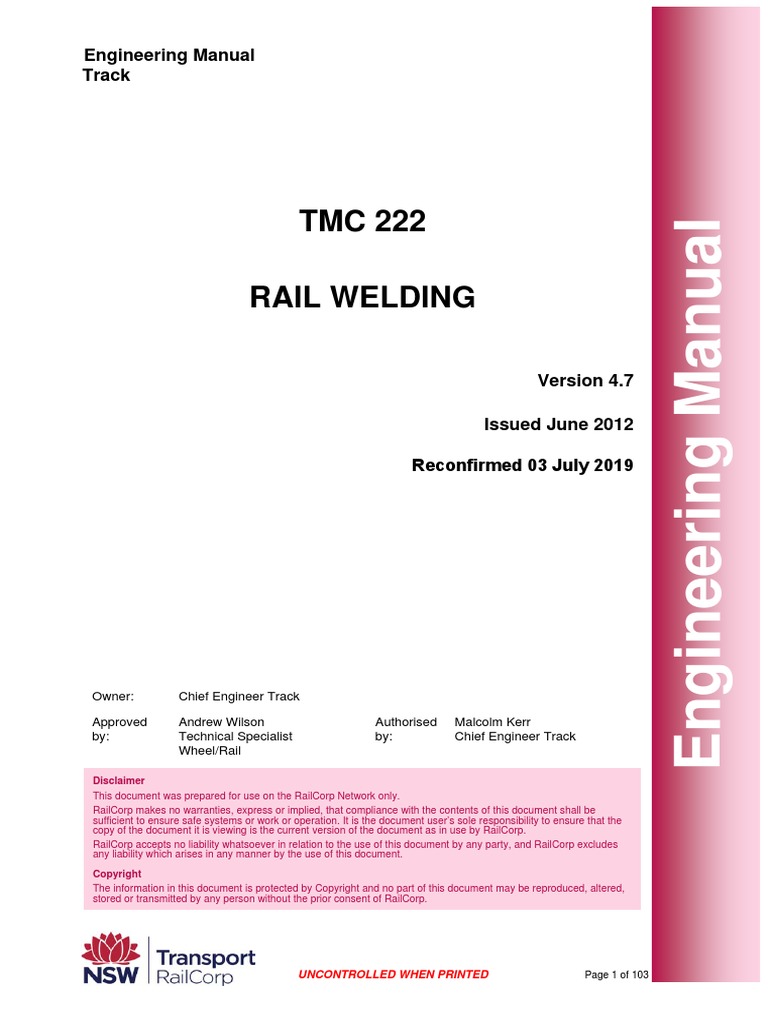 Manual 2 - Railcorp Welds Manual | PDF | Welding | Construction