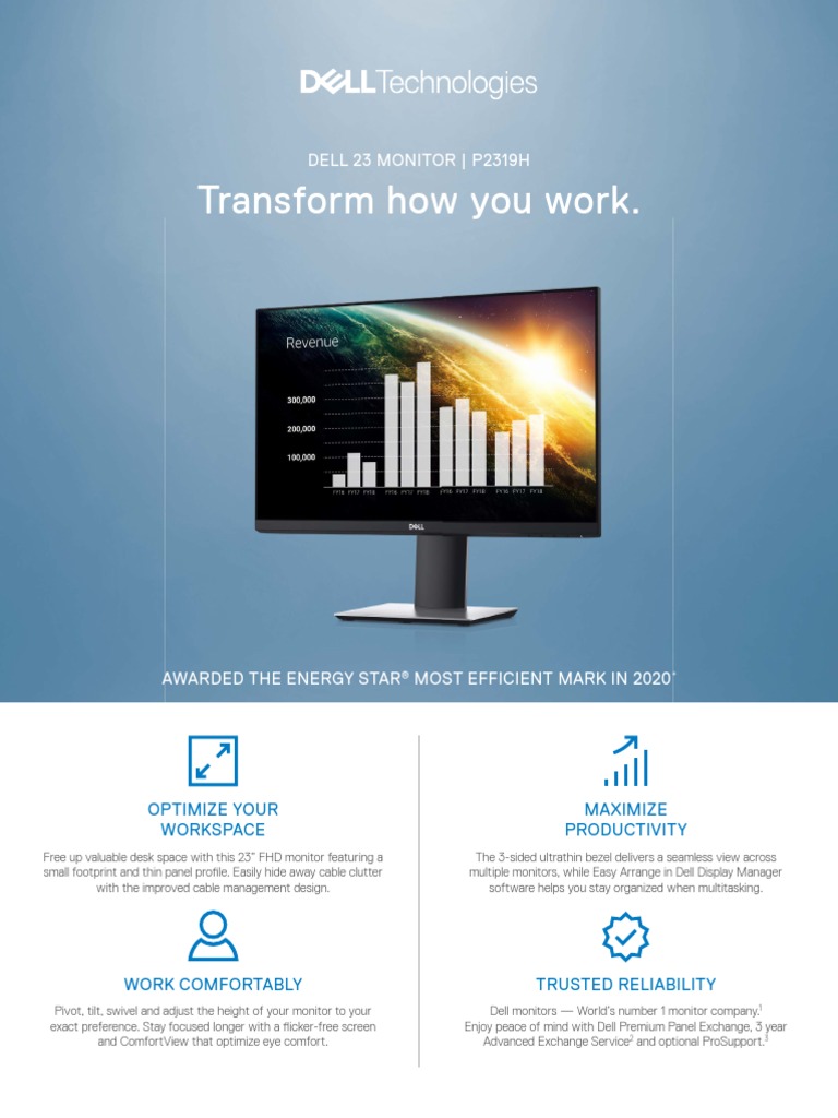 Dell 23 Monitor P2319H Data Sheet | PDF | Computer Monitor | Usb